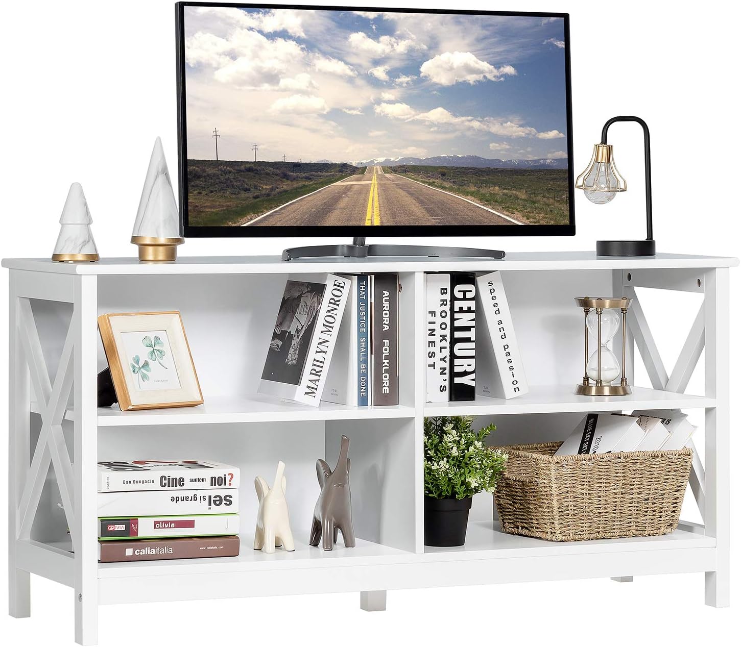Amazon.com: GOFLAME 6-Cubby TV Stand for TVs up to 55 Inches, White TV ...
