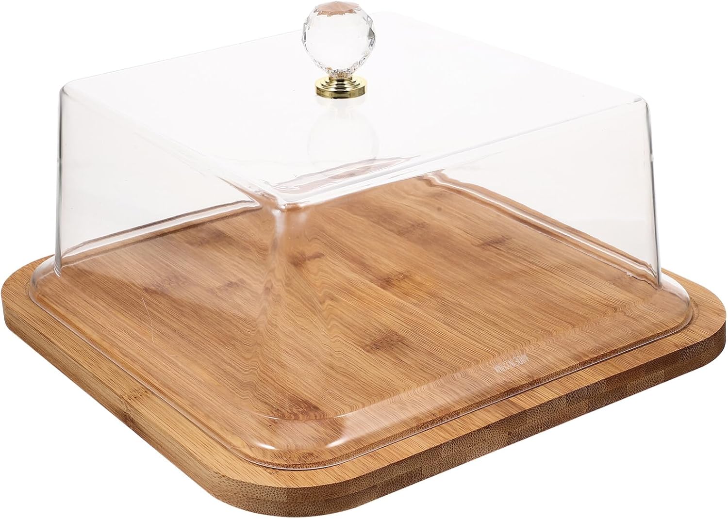 Wood Cake Stand Square Cake Tray with Acrylic Dome Cover Display Plate ...