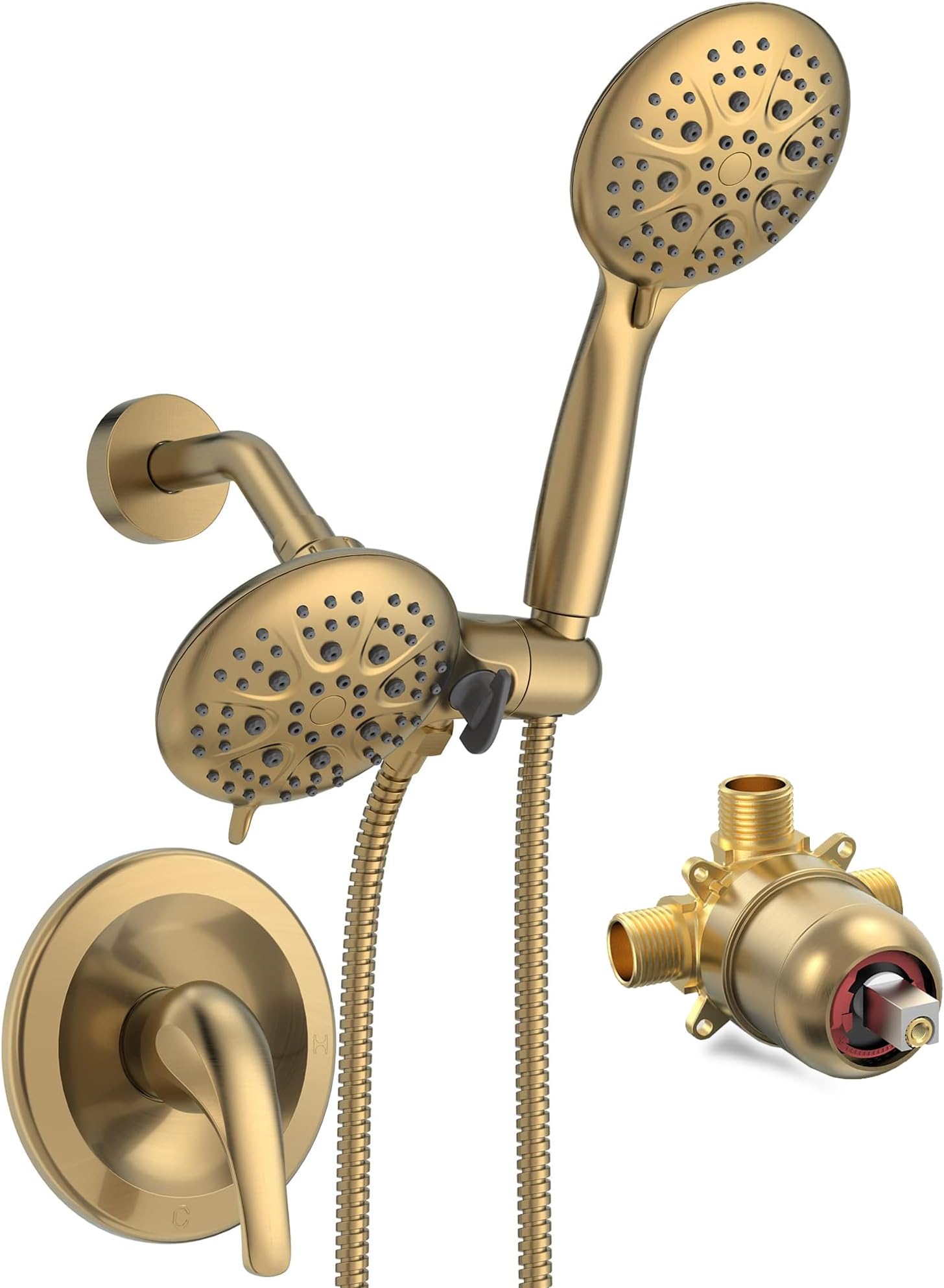 Brushed Gold Shower Fixture, Gold Shower Faucet Set Dual Shower Heads ...