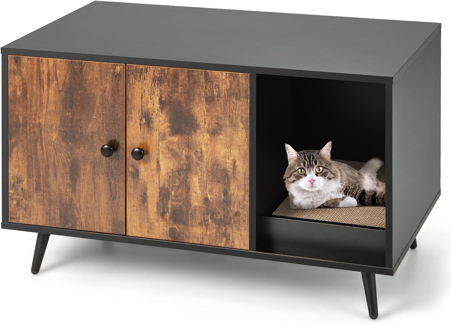 Costway Wooden Cat Litter Box Enclosure - Hidden Cabinet Furniture With ...