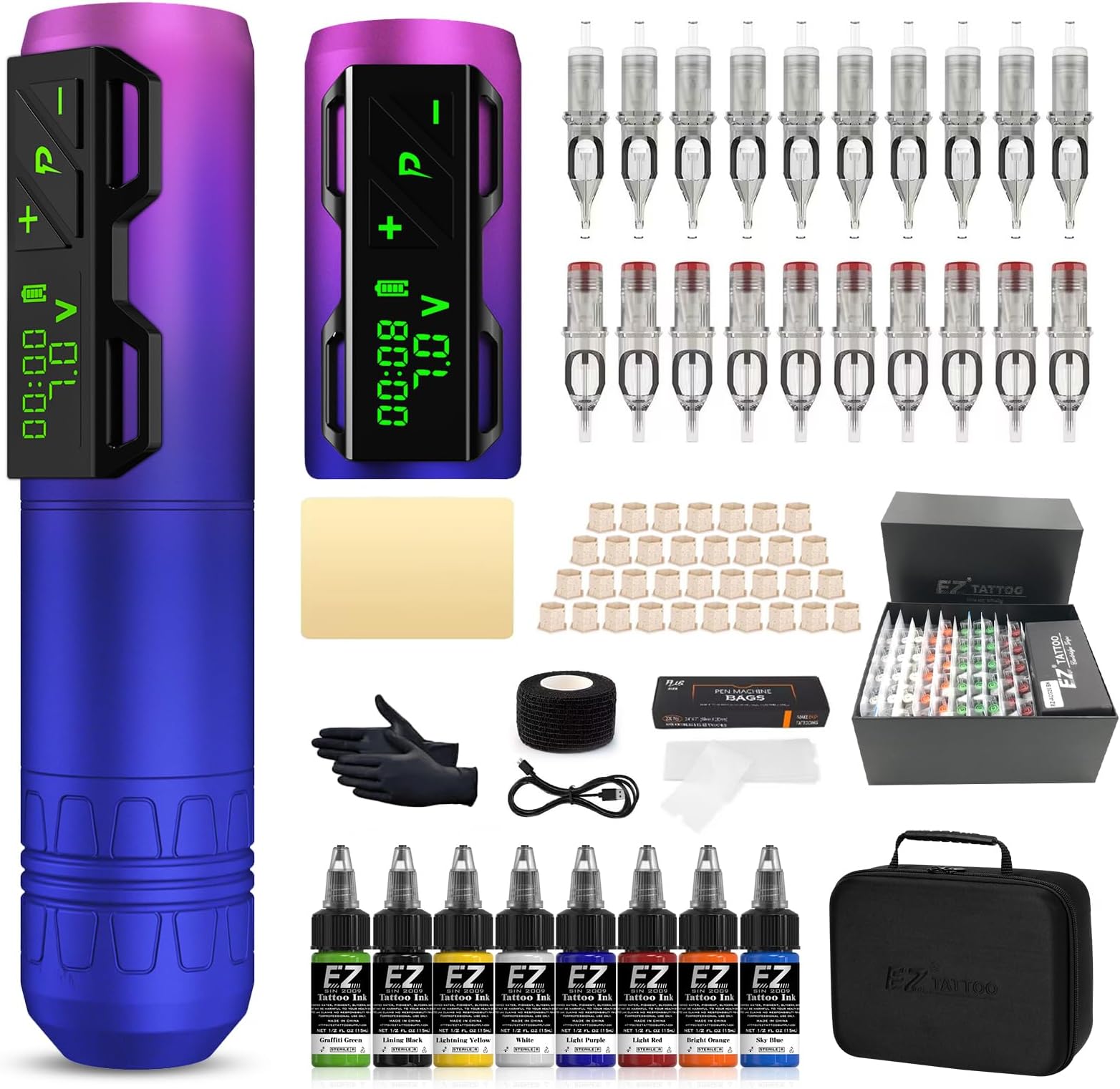 Amazon.com: EZ Wireless Tattoo Gun Kit Complete 4.0mm Stroke Cordless ...