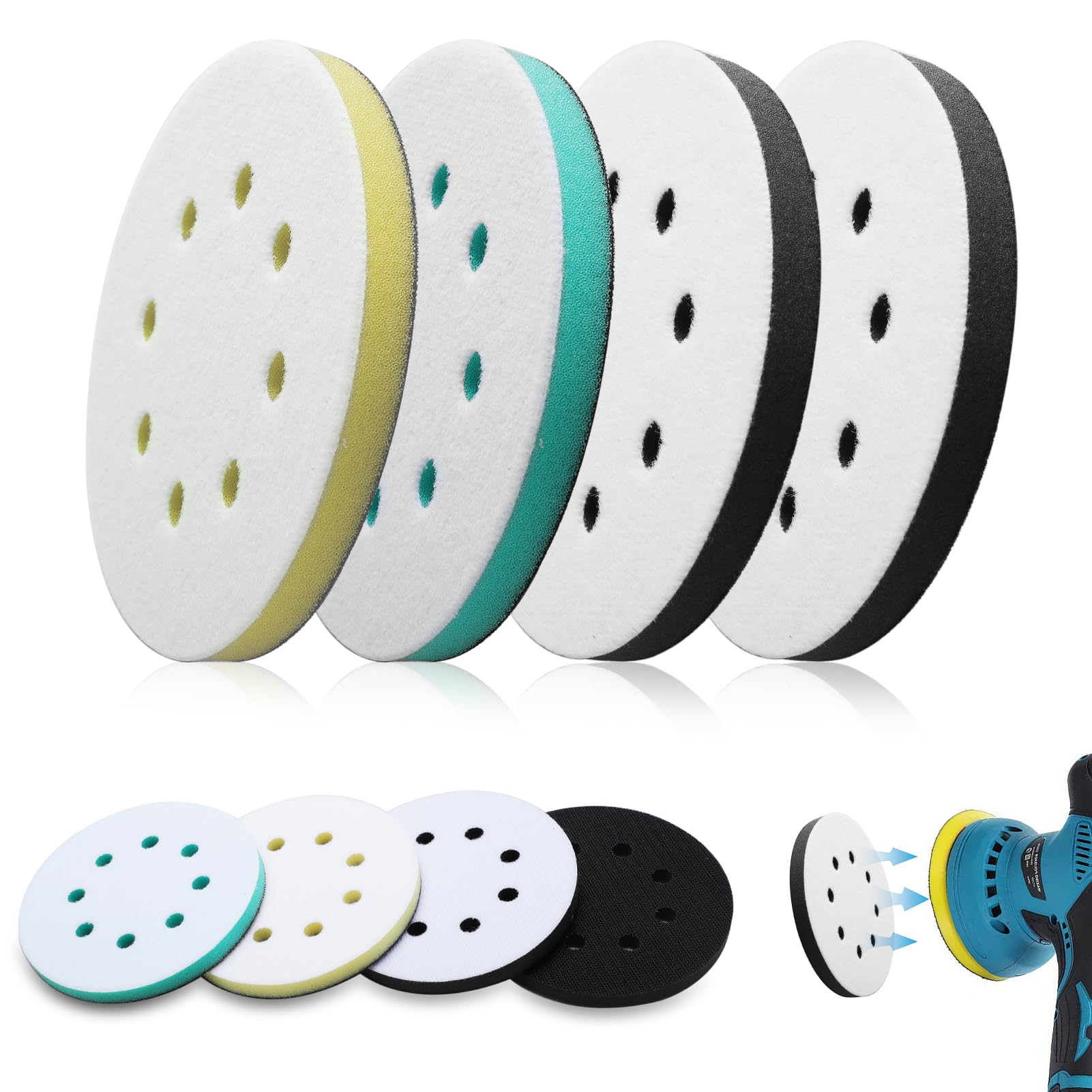 4 PCS Upgraded Foam Sanding Pads for Orbital Sander, 125mm 8 Holes Soft ...