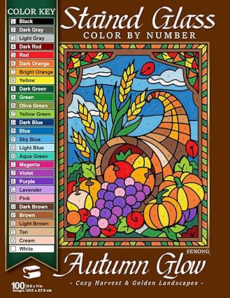 Amazon.com: Autumn Glow Stained Glass Color By Number: Cozy Harvest ...