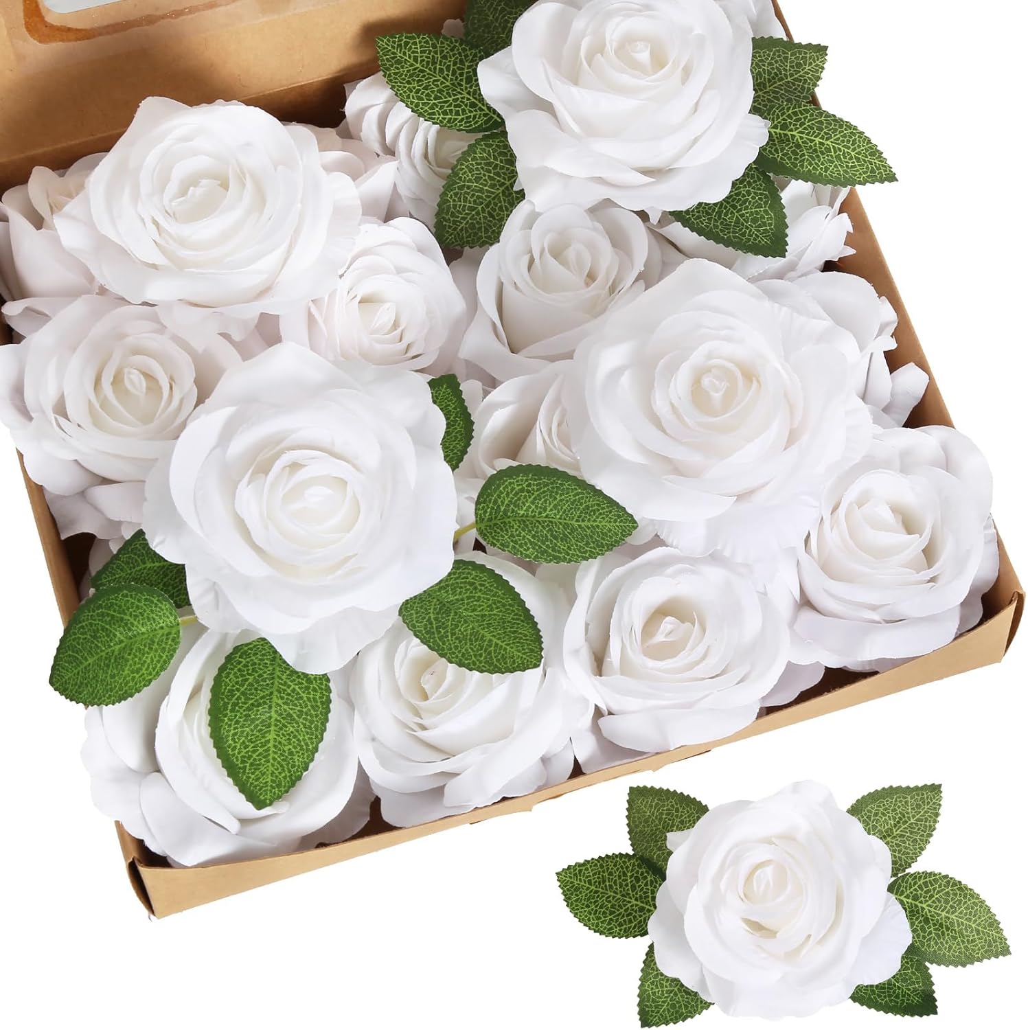 Amazon.com: INSUNSIX 20pcs White Roses Artificial Flowers Fake Roses ...