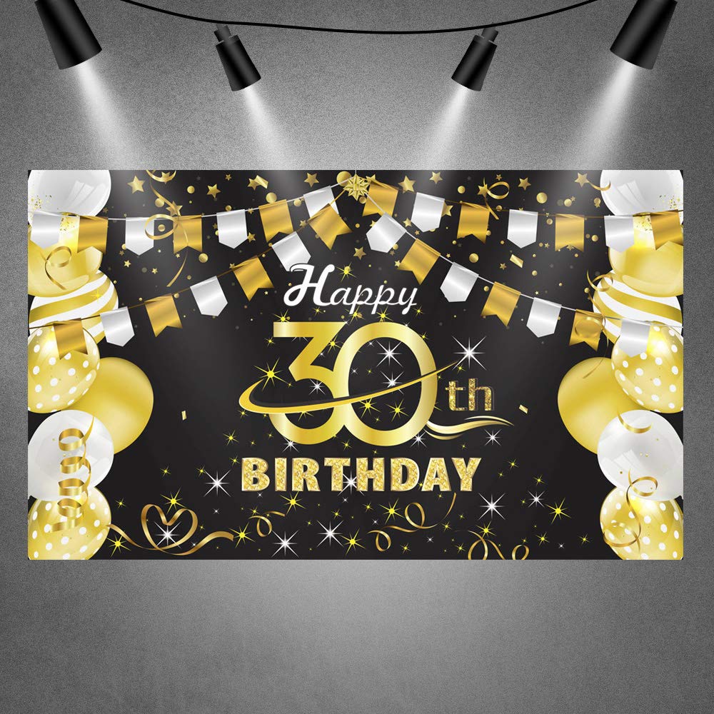 Buy ZOOYOO 30th Birthday Black Gold Backdrop,30th Birthday Background ...