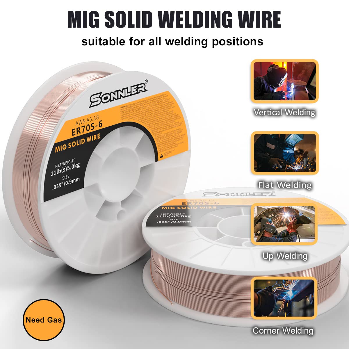 ER70S-6 Mig Welding Wire, 0.035 11 Lb Gas Solid Mig Wire, Low Splatter ...