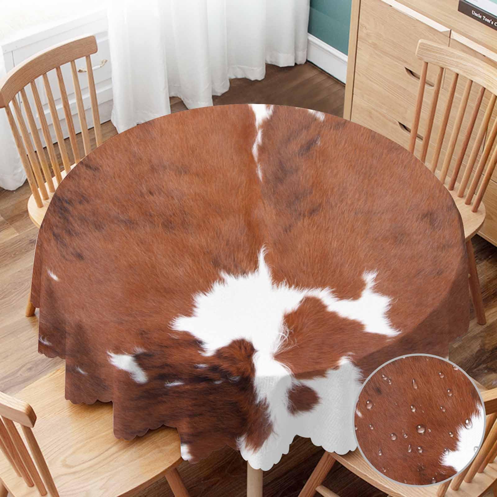 Amazon.com: Yibeas Tablecloth Round Cowhide Table Cloth Print Cow Farm ...