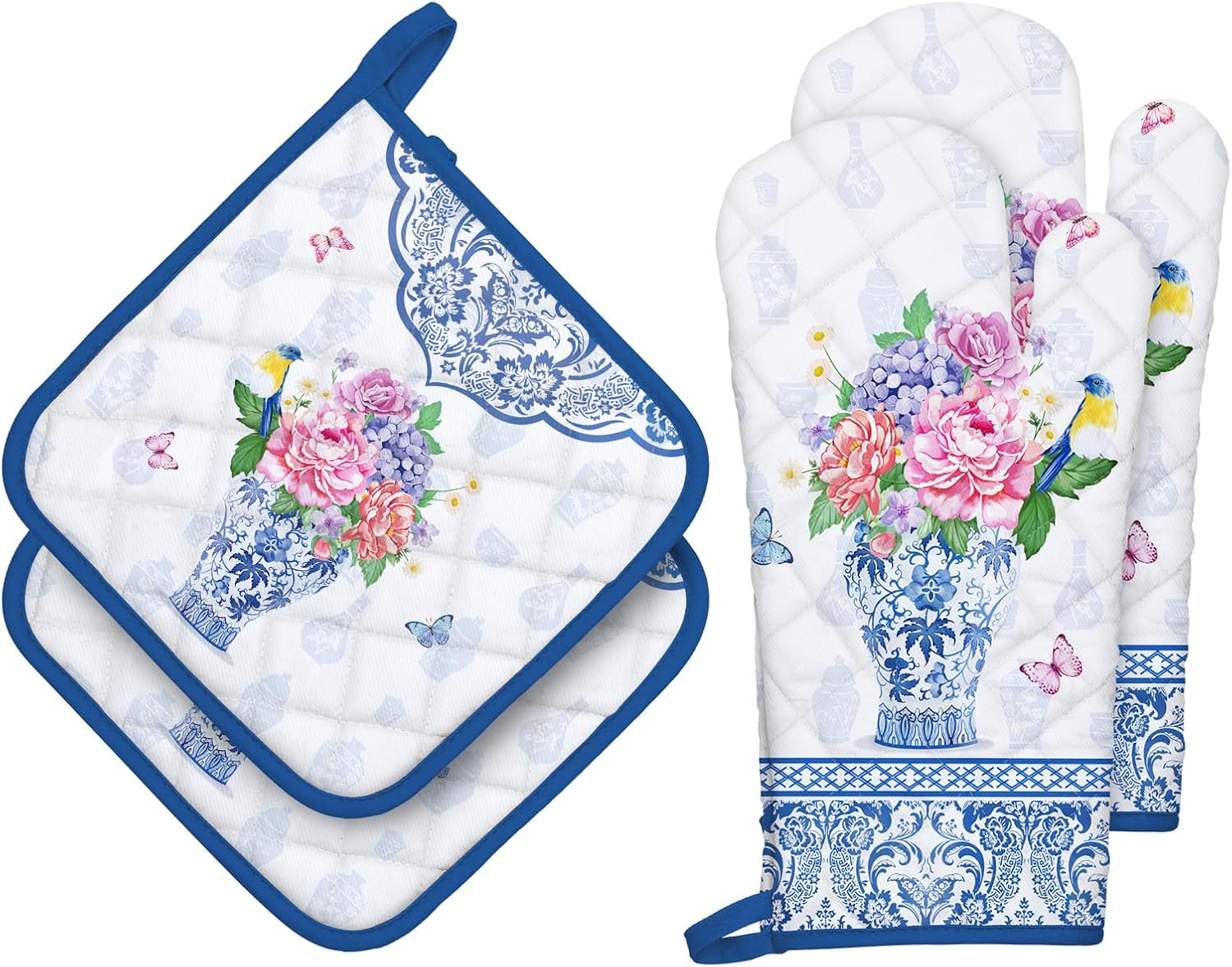 Amazon.com: Arquiel Bird Flower Oven Mitts and Pot Holders Sets 4Pcs ...