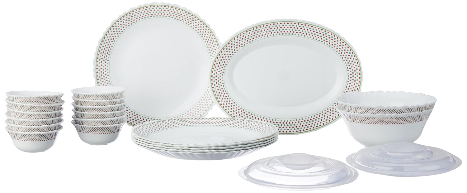 Larah by Borosil Waltz Fluted Series Opalware Dinner Set | 23 Pieces ...