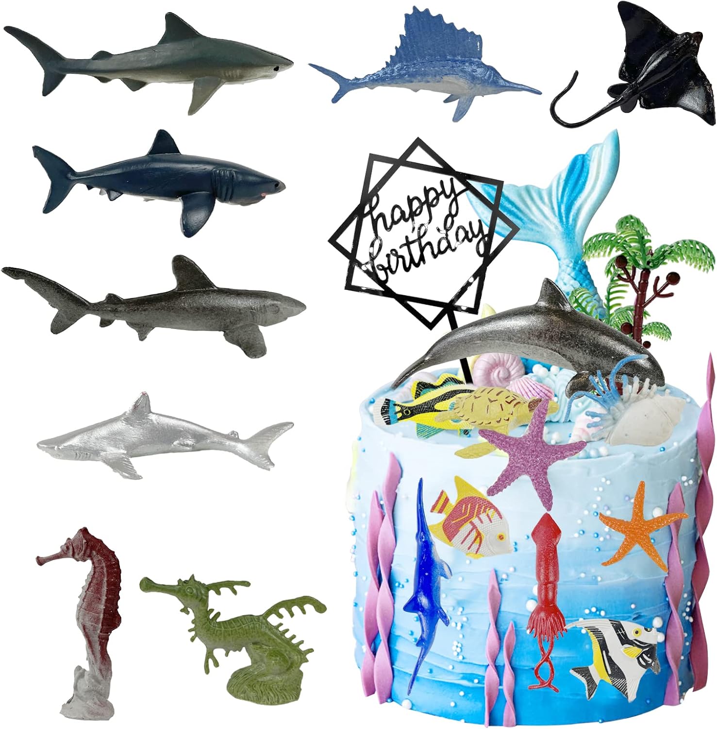 Amazon.com: 22 Pack Shark Cake Topper, Sea Creatures Figurines Decor ...
