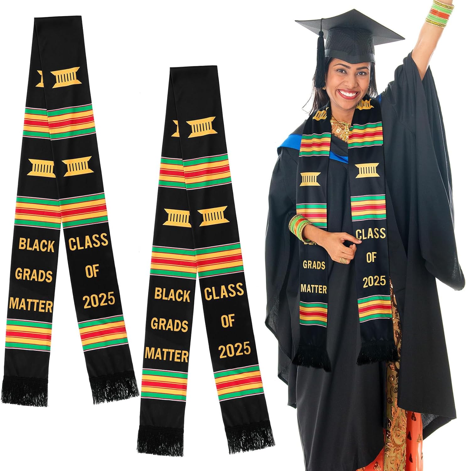 Amazon.com: 2 Pcs Black Grads Matter Stole 2025 Graduation Kente Stole ...