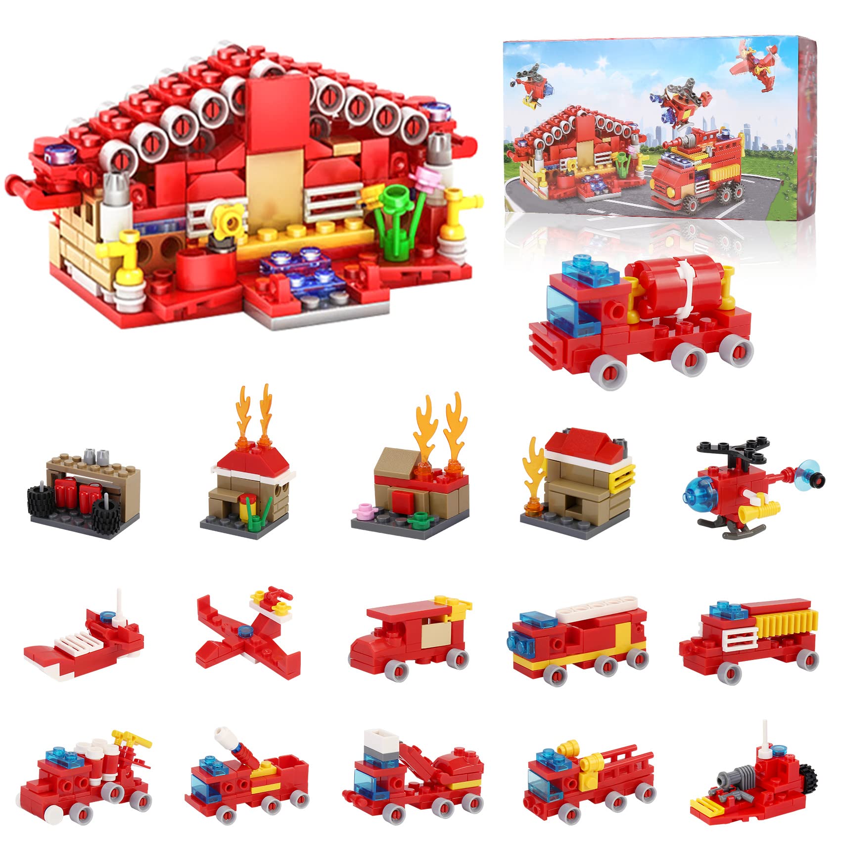 Buy IAMGlobal 16 Mini Fire Truck Building Blocks Toy Set, Fire Rescue ...