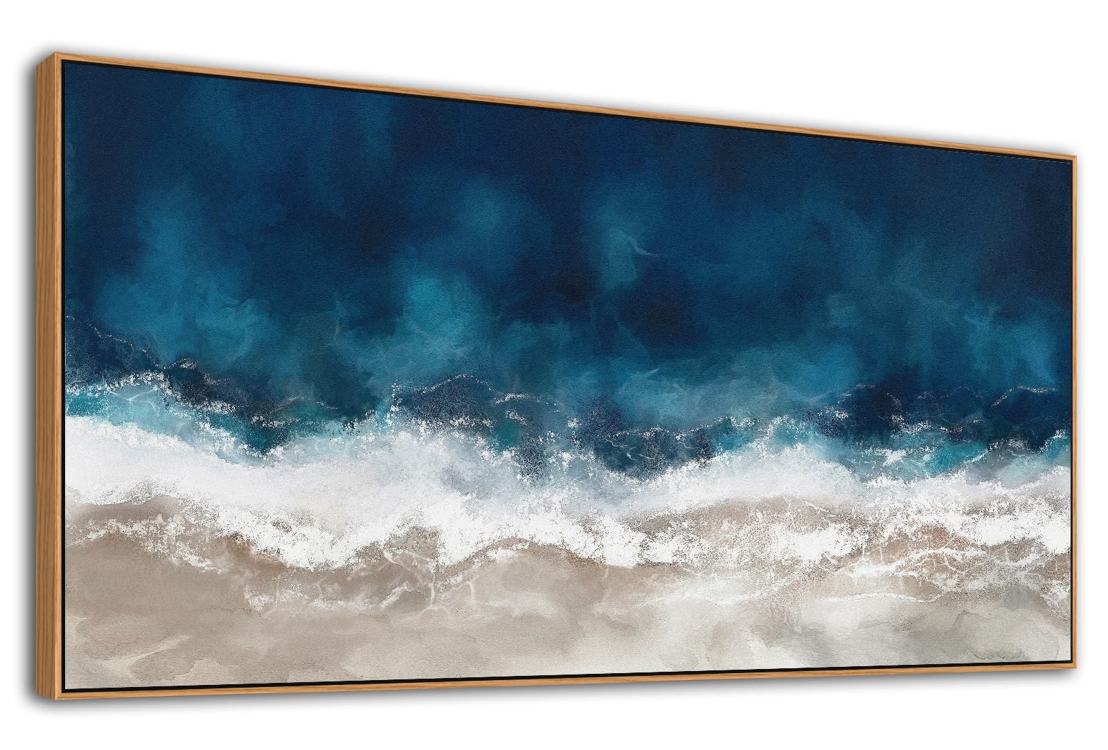 Framed Ocean Canvas Wall Art - Abstract Blue Ocean White Waves Canvas Painting Prints Wall Art ...