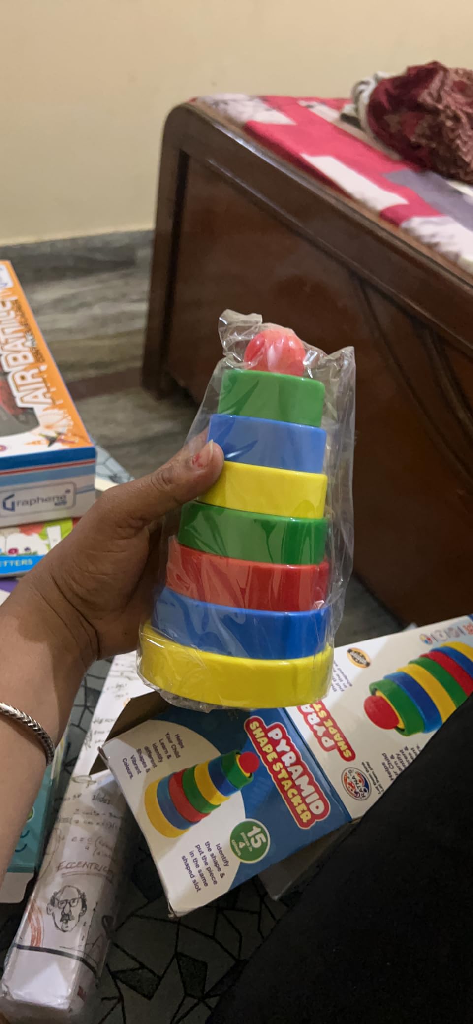 RATNA'S Pyramid Shape Stacker Multicolour Rings Tower | Geometric Shape ...