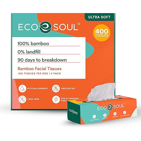 Amazon.com: ECO SOUL 100% Bamboo Premium Facial Tissue Cube Box 400 ...