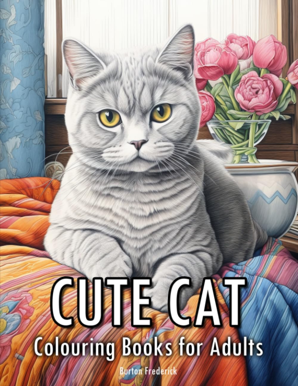 Cute Cat: Colouring Books for Adults - 50 Illustrations of Kawaii Cat ...