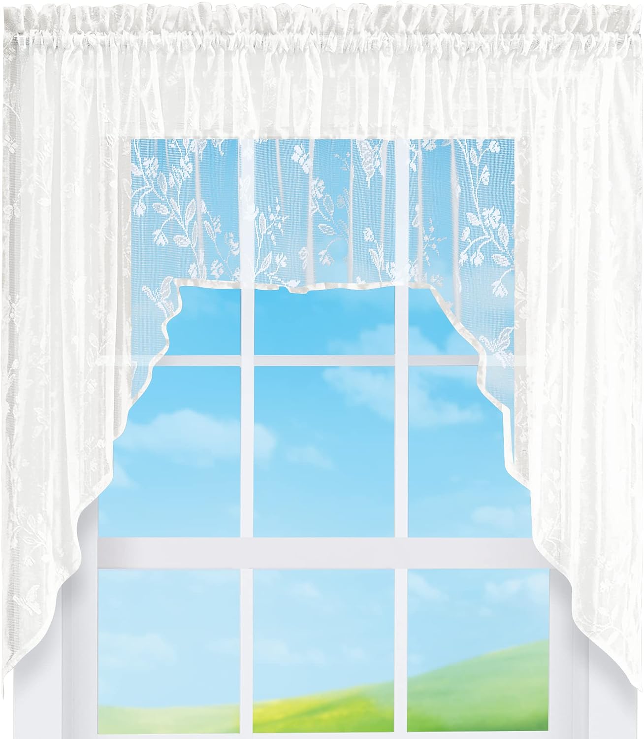 Amazon.com: Collections Etc Elegant Isabella Sheer Lace Window Curtains ...