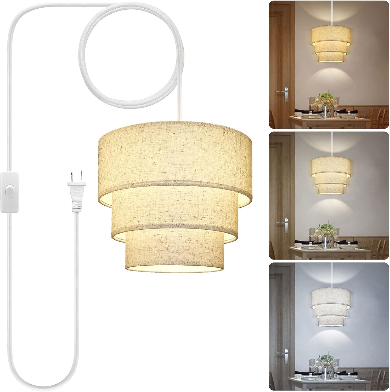 Plug in Pendant Light,15 FT Hanging Lamp with Plug in Cord, On/Off ...