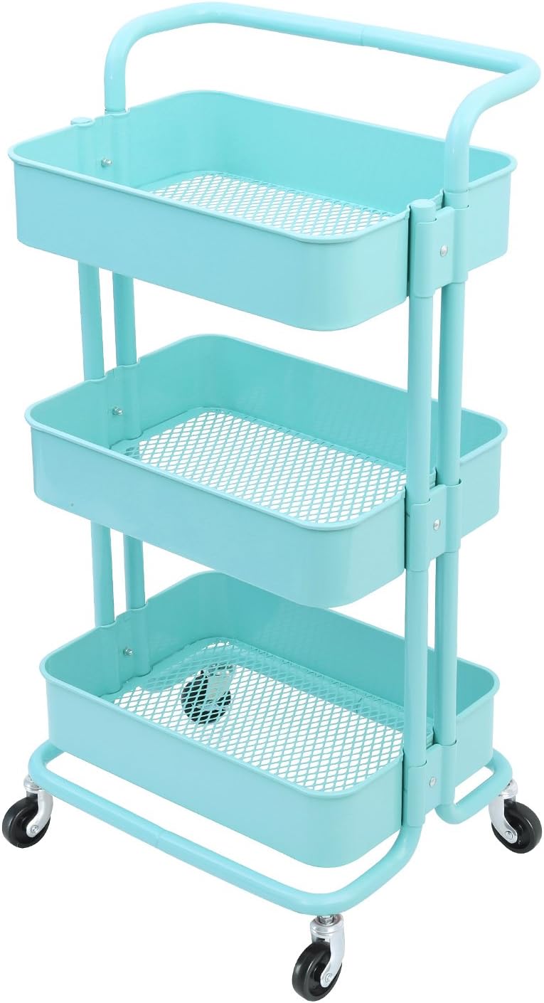 Amazon.com: 3-Tier Metal Mesh Storage Shelf Utility Rolling Cart with ...