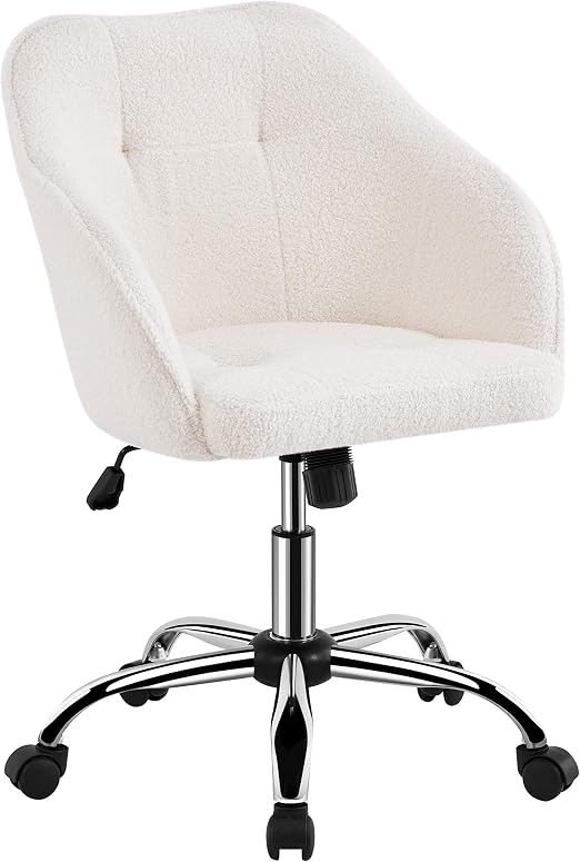 Amazon.com: Yaheetech Boucle Desk Vanity Chair with Back Comfy Fluffy ...