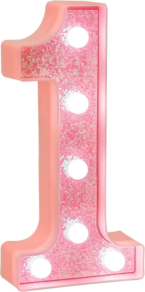 Amazon.com : EUFONY Pink Glitter LED Marquee Light Up Number 1 with ...