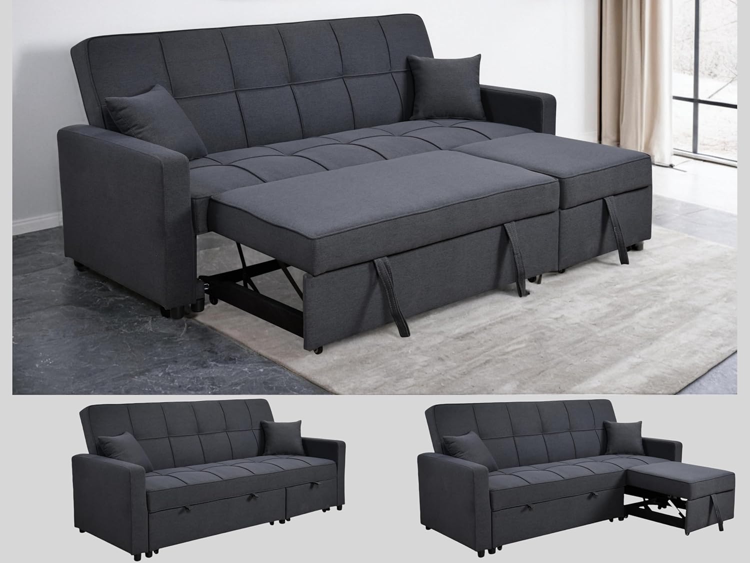 Amazon.com: ZIGHTH 82'' 3 Seats Queen Size Sleeper Sofa Couch with Pull ...