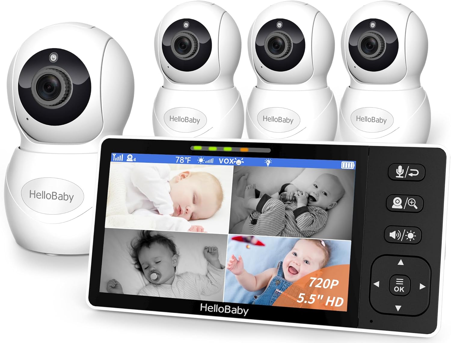 Amazon.com: HelloBaby 5.5" 720P HD Video Baby Monitor No WiFi, 4 ...