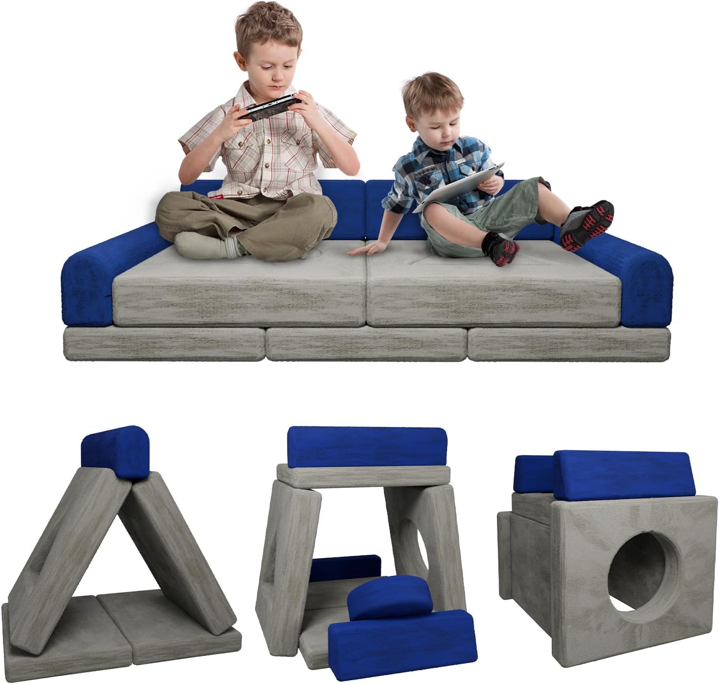 11 pcs Modular Kids Play Couch, Indoor Play Couch for Toddlers Fun Play Time, Convertible Kids ...