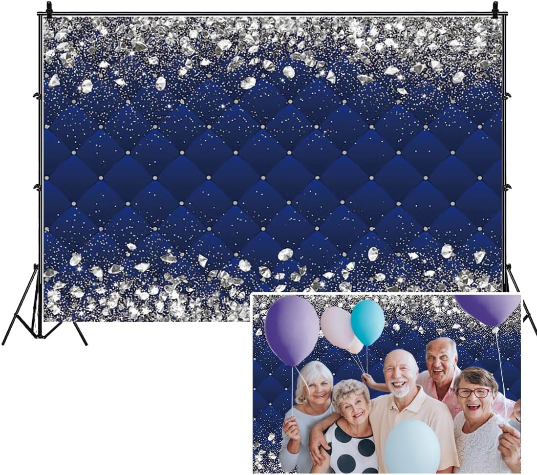AOFOTO 5x3ft Blue and Silver Birthday Backdrop Silver Spots Bokeh ...