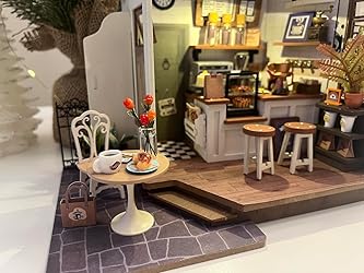 Amazon.com: Rolife Coffee Shop Miniature Dollhouse Kit with LED Lights ...