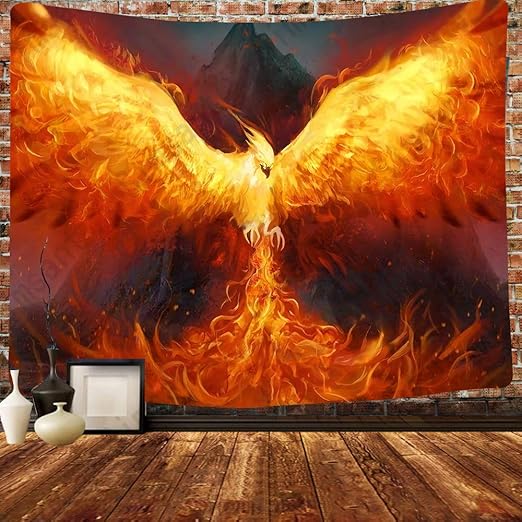 Amazon.com: Simsant Secular Bird Tapestry Phoenix Flame Bird Flying to ...