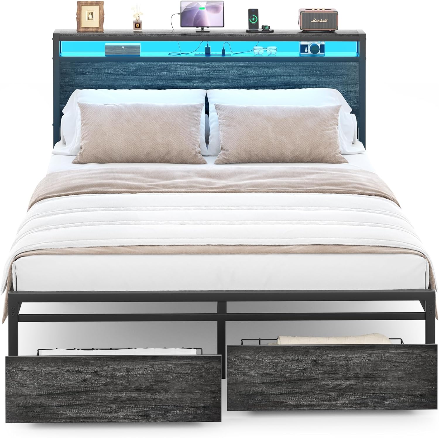 Amazon.com: Homieasy Full Size Bed Frame with 2 Storage Drawers ...