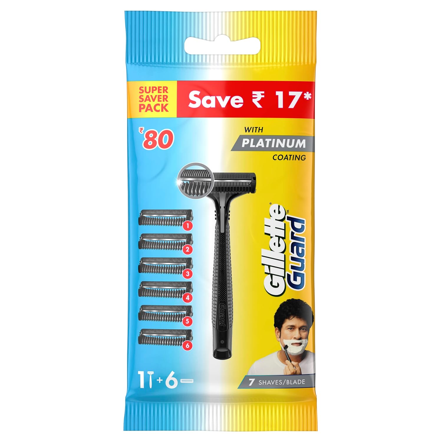 Gillette Guard Shaving Razor for Men (1 Razor with 6 blades) | Value ...