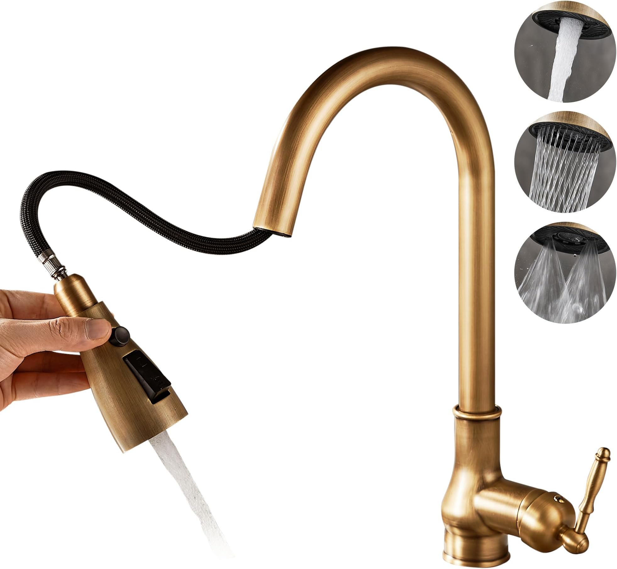 Waterstone 5100-AB Traditional The Wheel Pull Down Kitchen Faucet ...