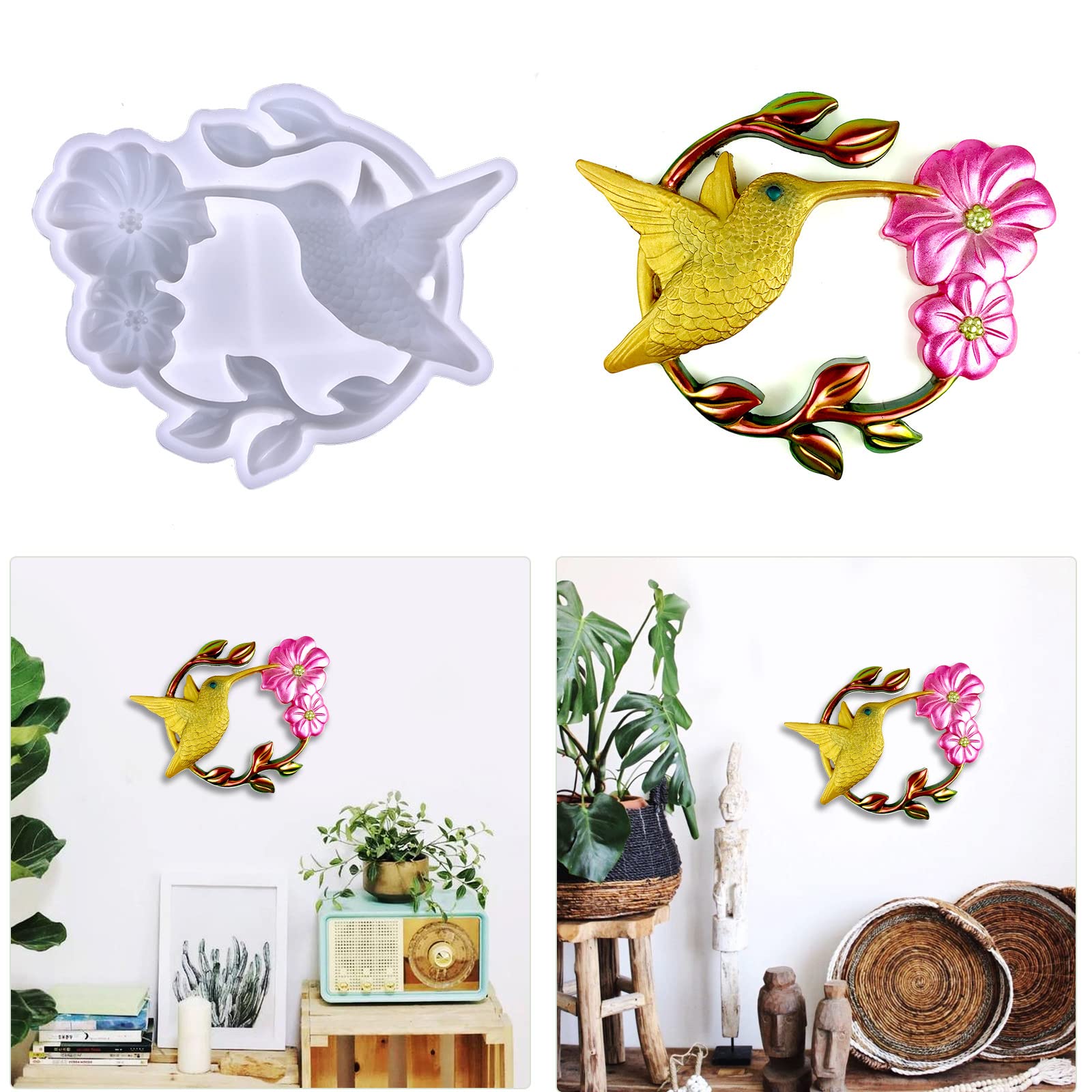 Amazon.com: Playing Mold Hummingbird and Flower Resin Mould Epoxy Resin ...