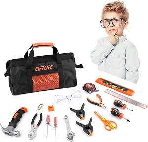 Difflife 18-Piece Hand Tool Set Kids Real, Tool Kit with Storage Bag ...