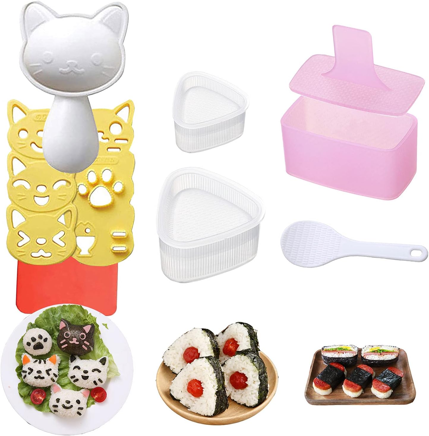 Amazon.com | Cute Cat Rice Ball Molds 6 Sets Sushi Molds Bento ...