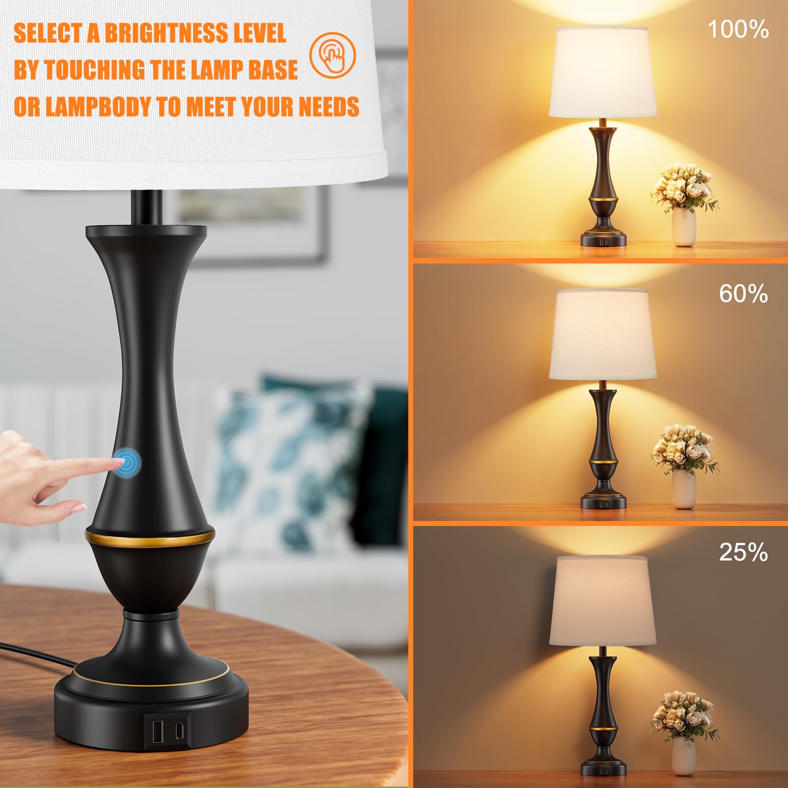 Snapklik.com : Seealle Upgraded Touch Lamps For Bedrooms Set Of 2 ...