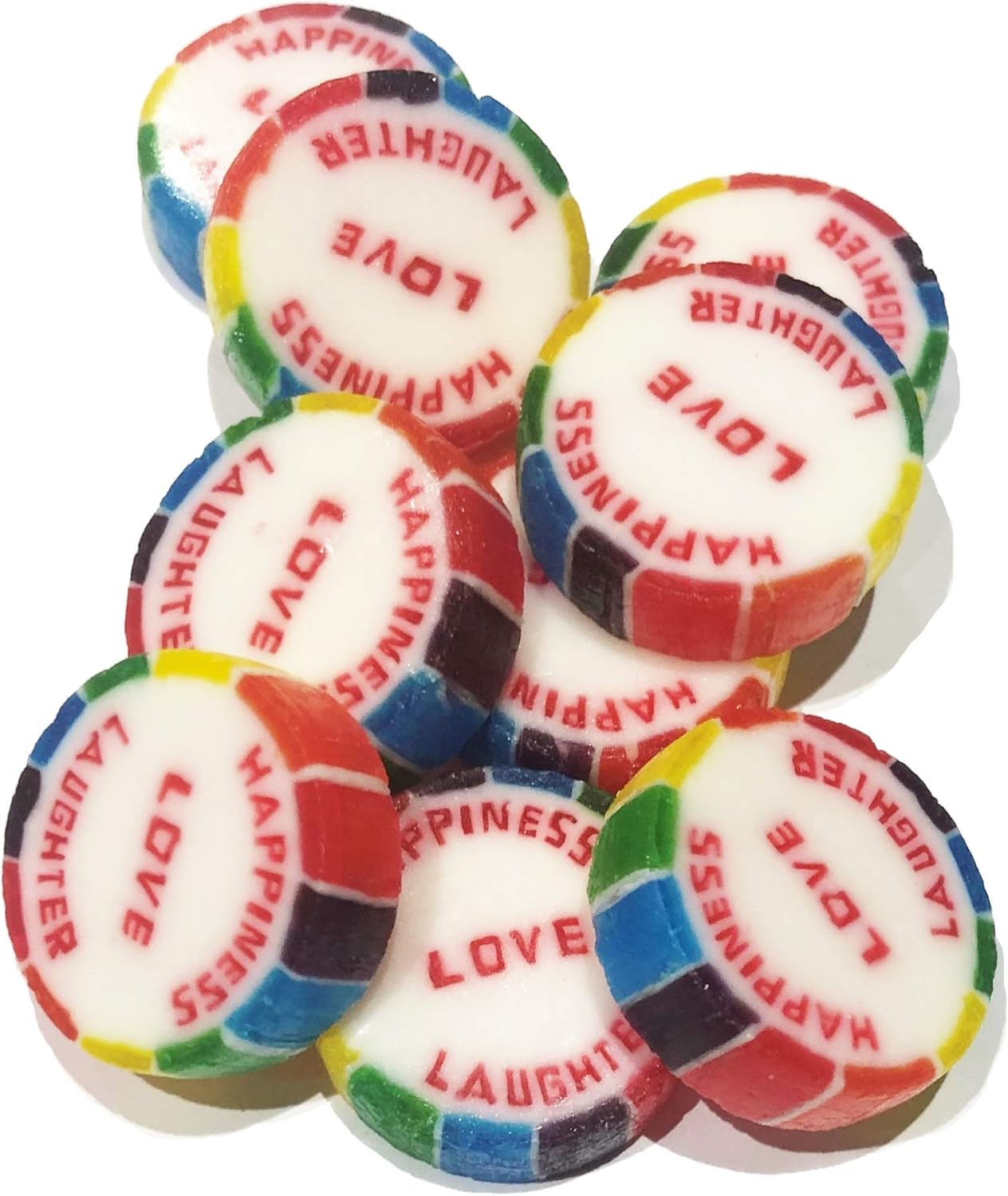 100 Rainbow HAPPINESS LOVE LAUGHTER wrapped rock candy sweets Pink ...