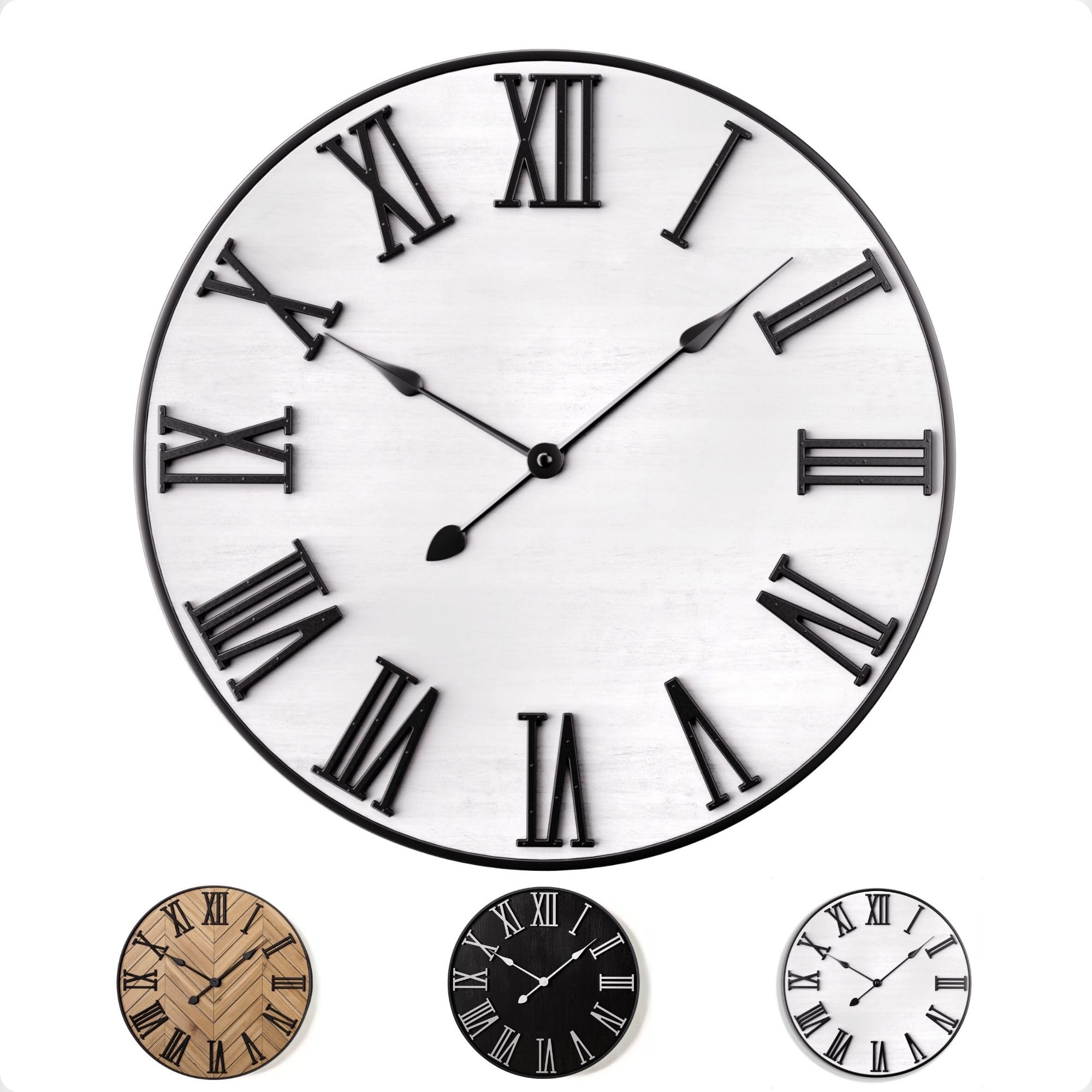 Amazon.com: Large Wall Clock 24" Round - Silent Metal & Wood Large ...