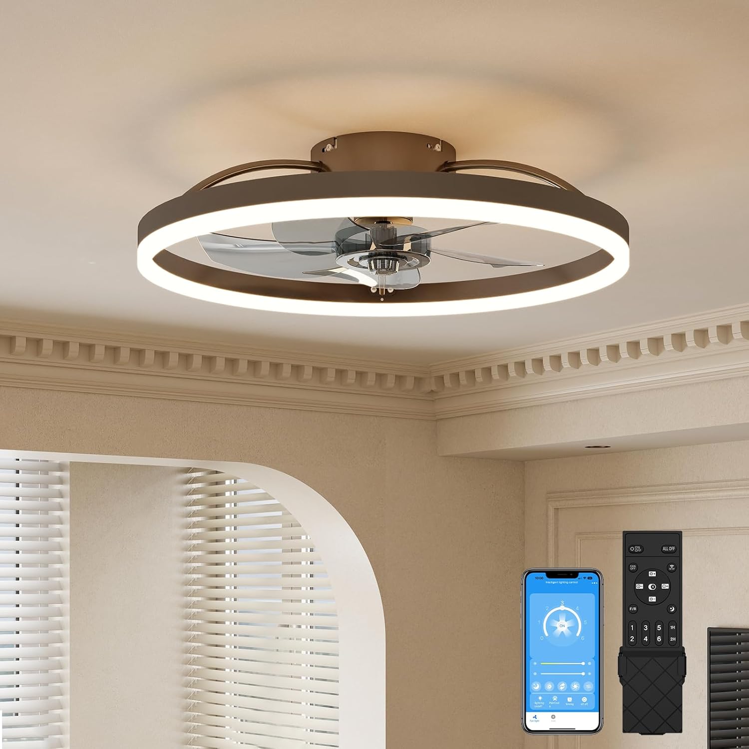 VOLISUN Low Profile Ceiling Fans with Light and Remote,19.7in Modern ...