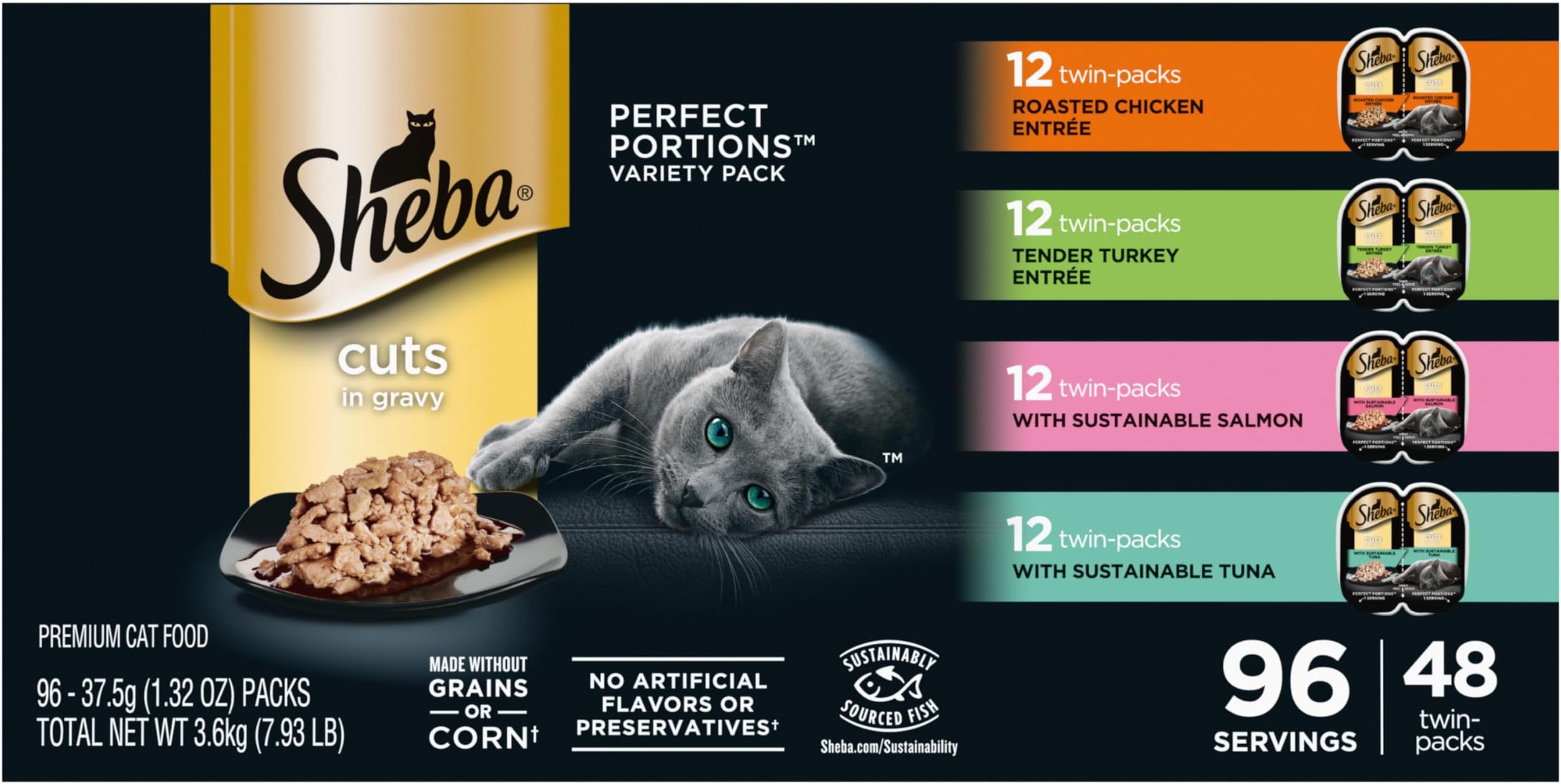 Amazon.com: Sheba Perfect Portions Cuts in Gravy Wet Cat Food Variety ...