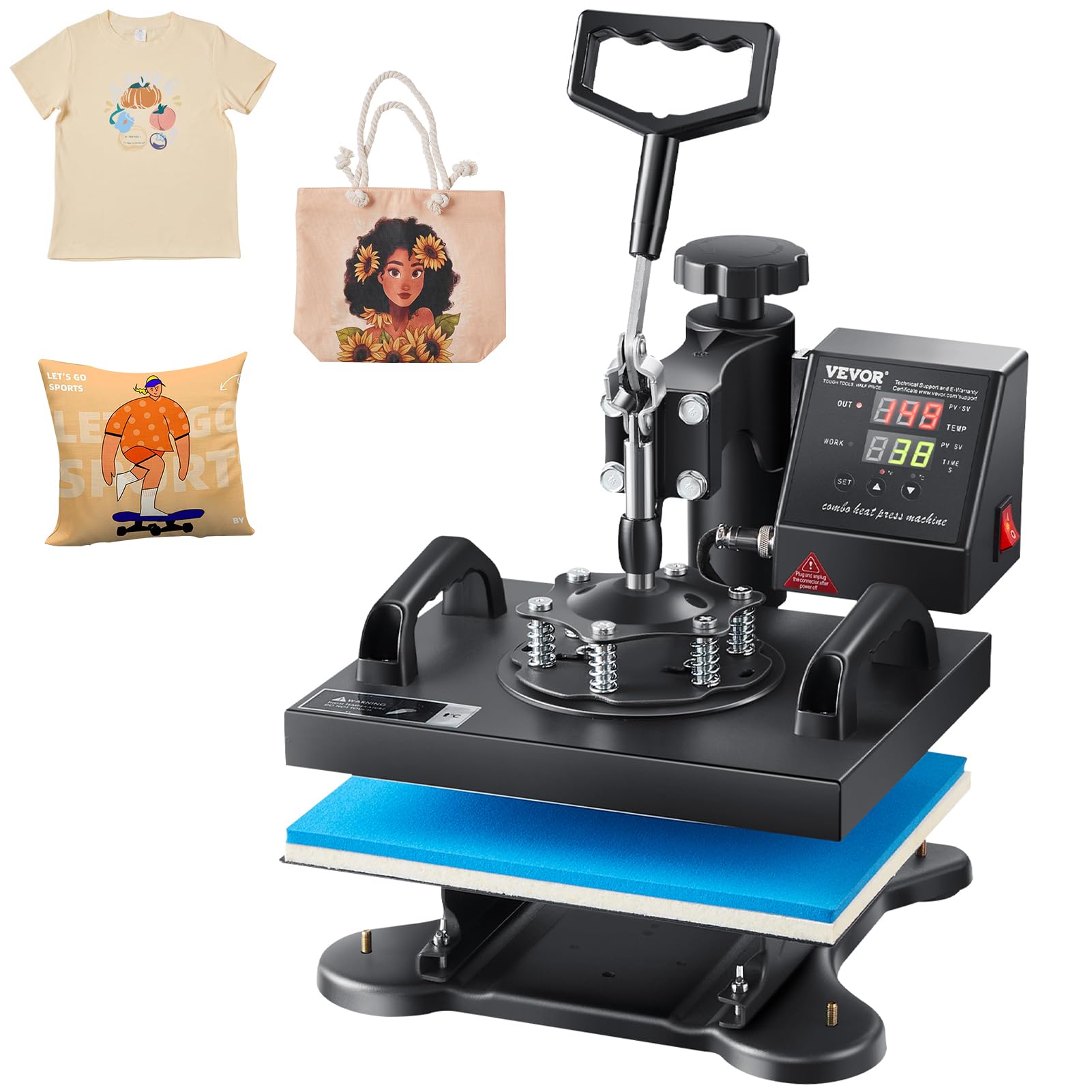 Amazon.com: VEVOR Heat Press, 12x10in Heat Press Machine, Clamshell ...