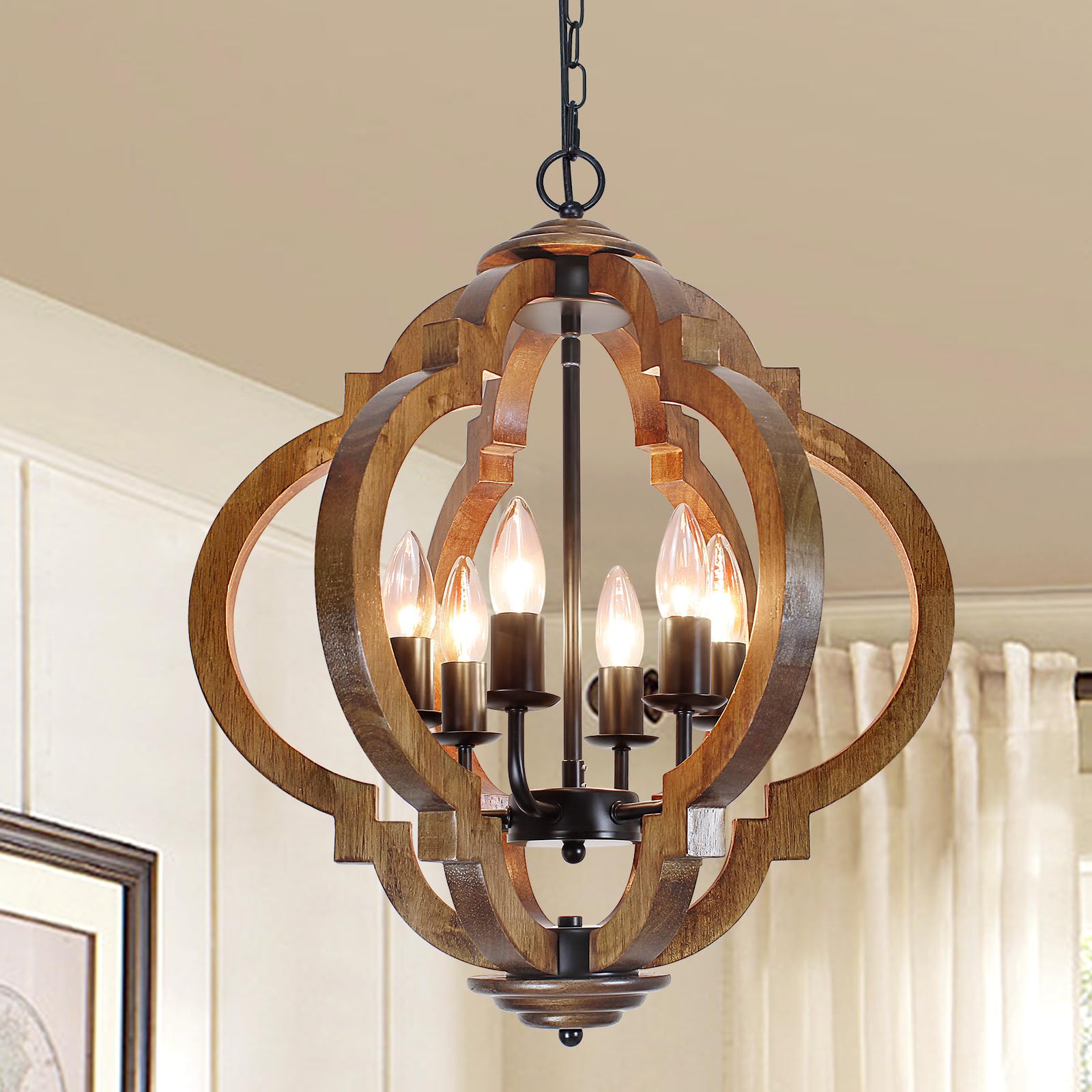 6-Light Modern Farmhouse Chandelier, Black Chandeliers for Dining Room ...