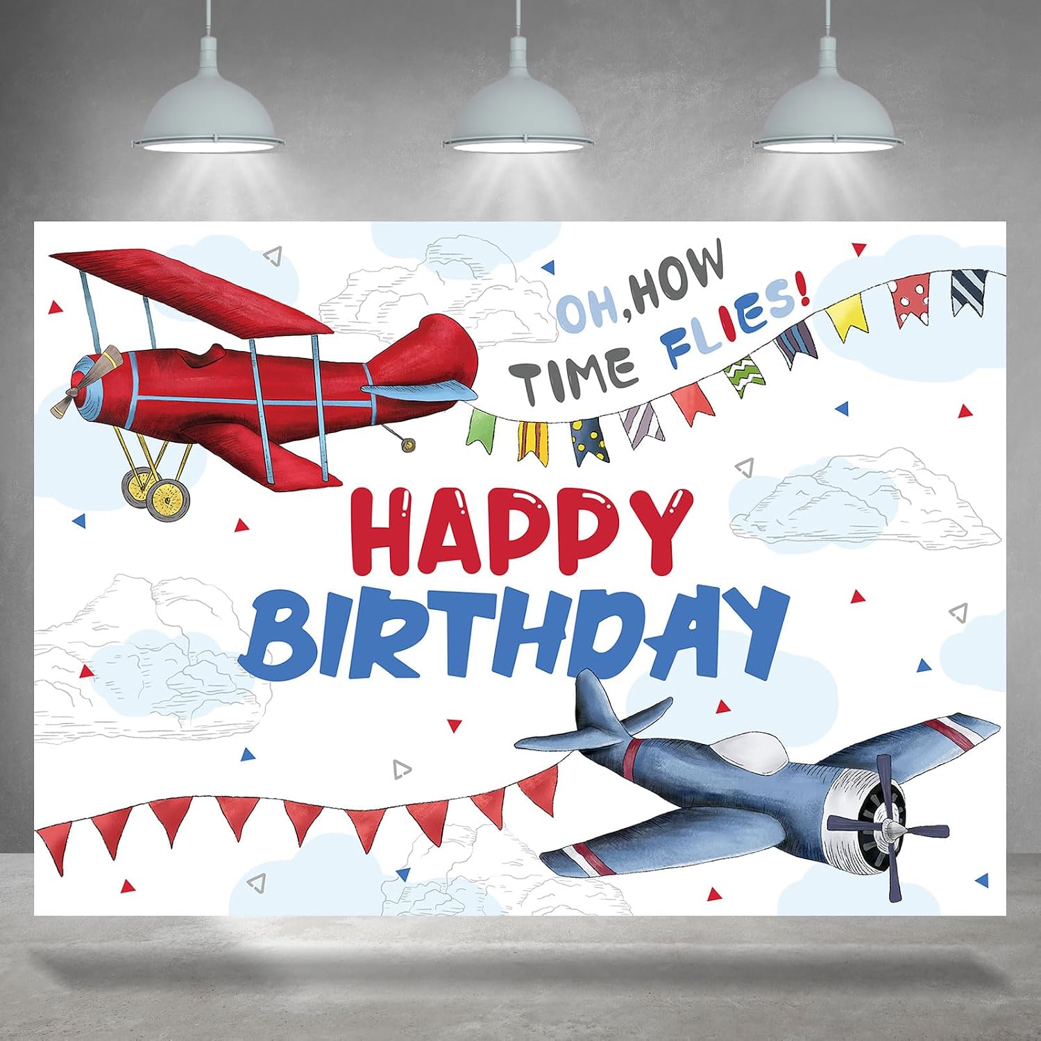 Amazon.com : Rsuuinu Happy Birthday Backdrop Airplane Red and Blue How ...