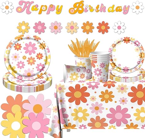 Amazon.com: 142Pcs Colorful Daisy Birthday Party Decorations Flower ...