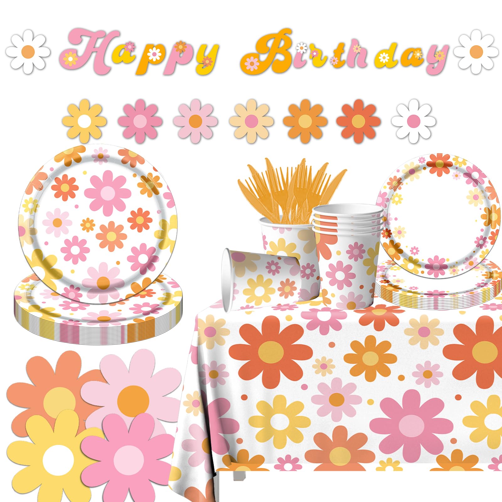 Amazon.com: 142Pcs Colorful Daisy Birthday Party Decorations Flower ...