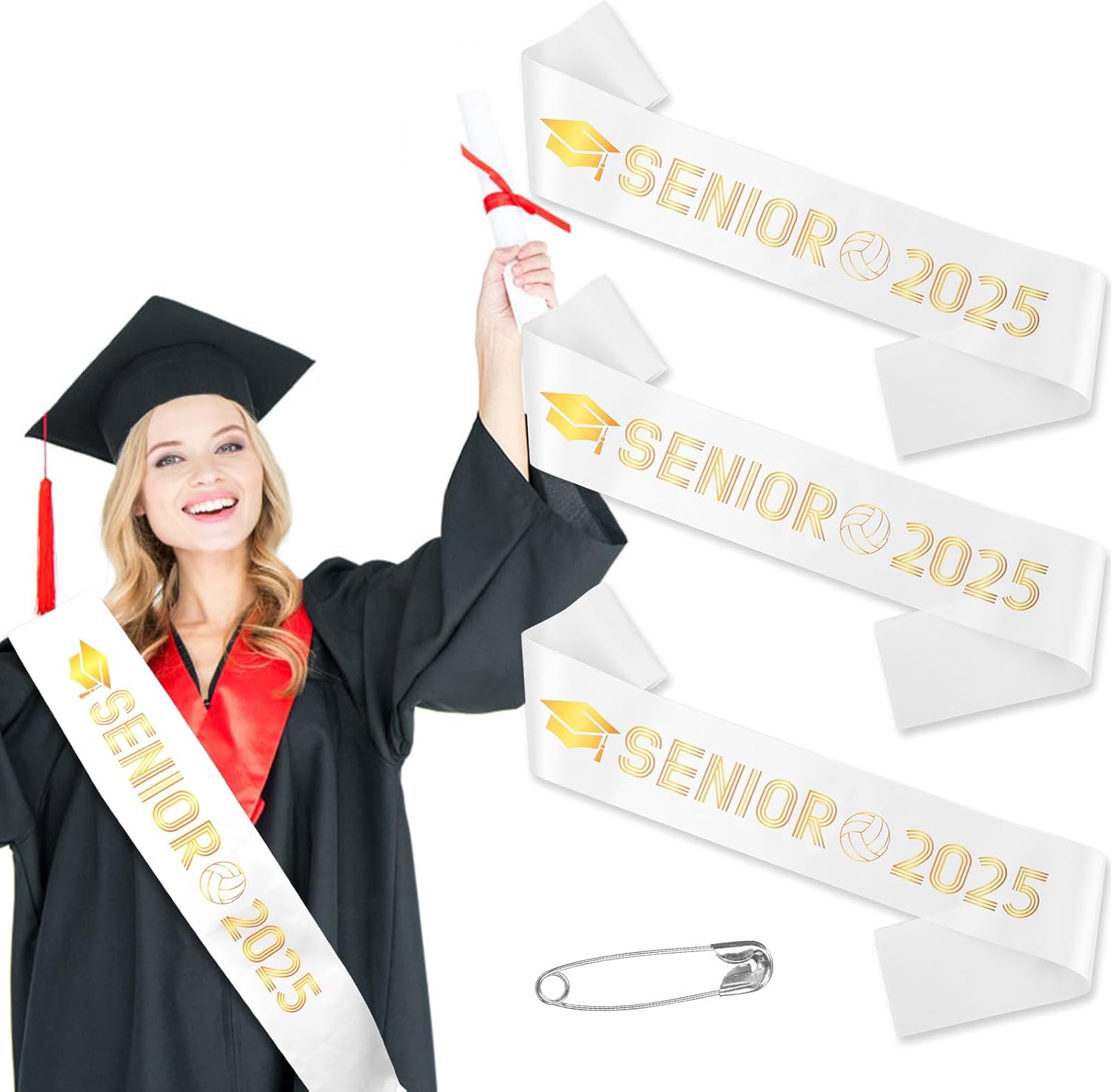 Amazon.com: Gosknor 3pcs Senior 2025 Satin Sashes, White Volleyball ...