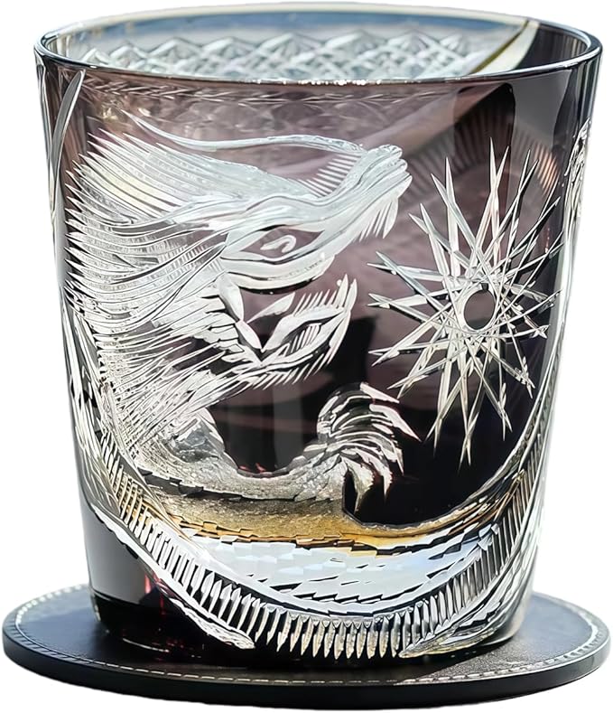 Amazon.com | Edo Kiriko Sake Glass Set - Hand-Cut Japanese Black Dragon ...