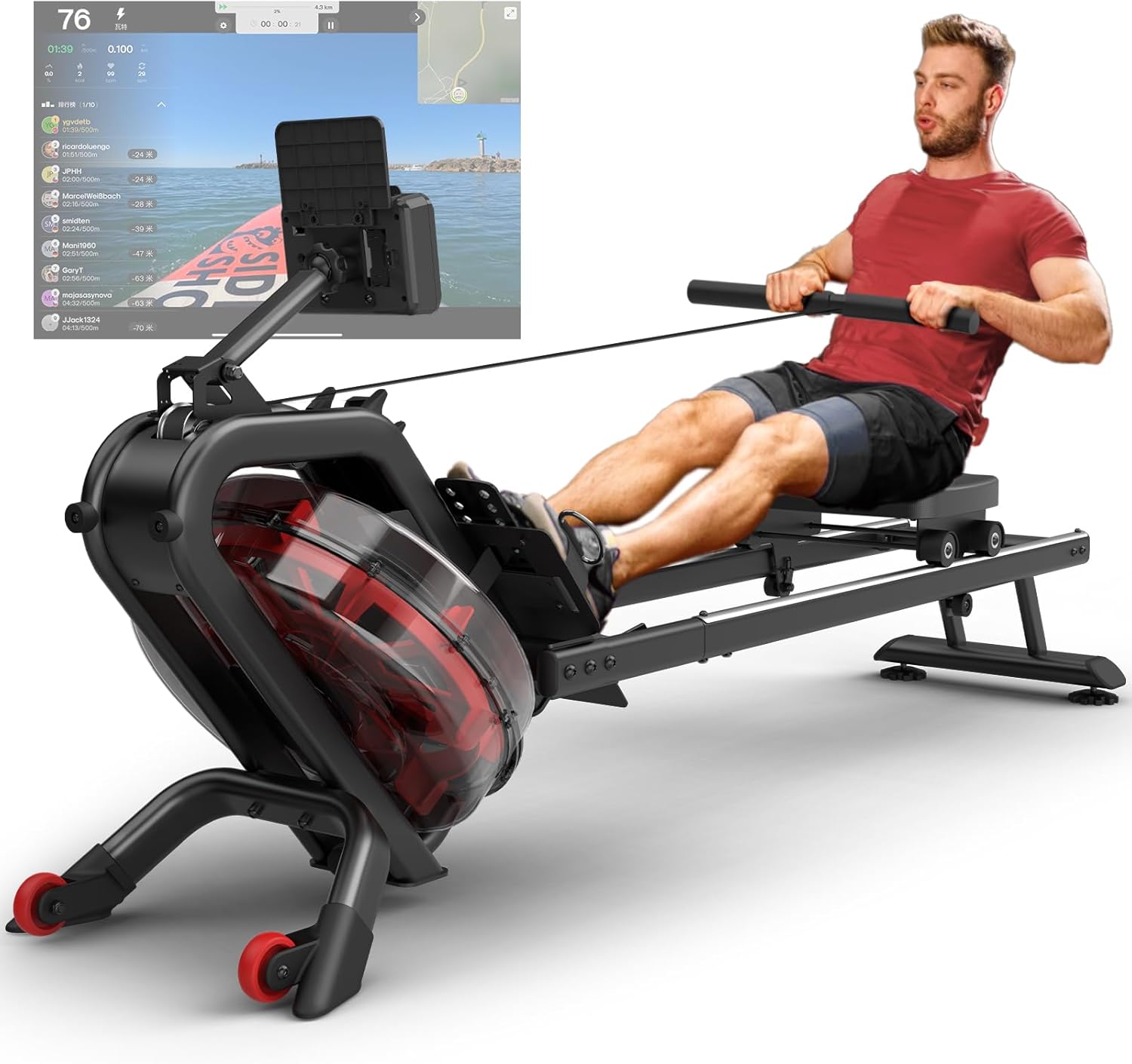 PASYOU Water Rowing Machines, 50°Incline Enhanced Resistance Rower ...